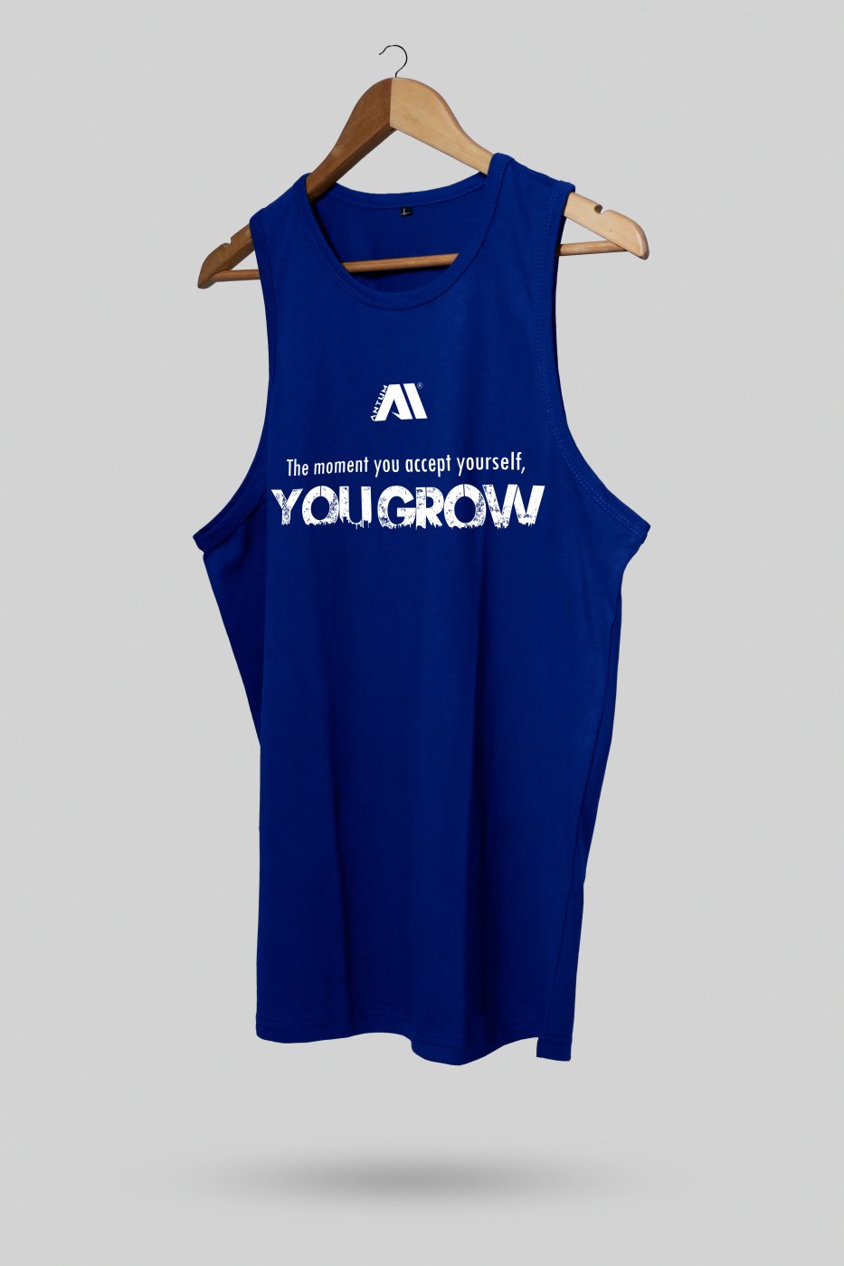 Royal Blue Colour Cotton Sleeveless t-shirt ( sando ) (Quote: YOU GROW ...